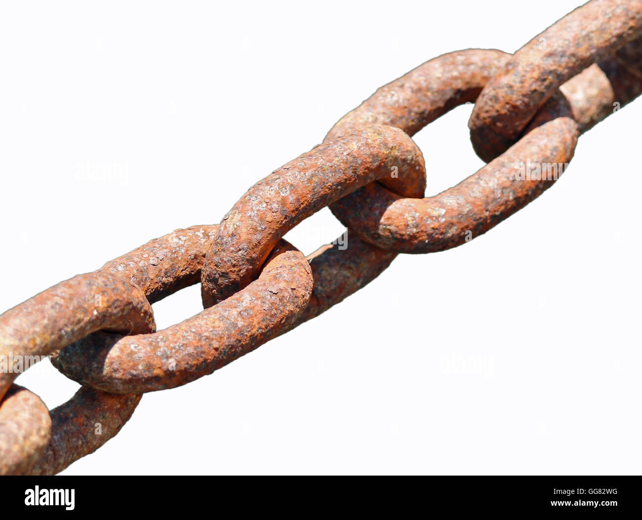 big rings of a rusty chain with white background Stock Photo - Alamy