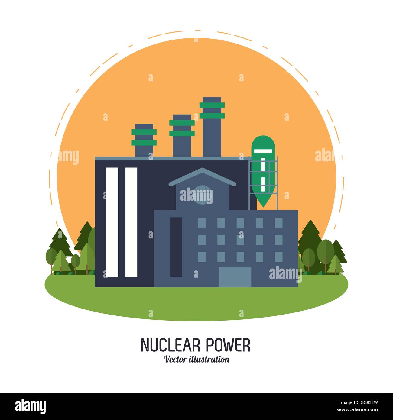 Nuclear plant power trees industry icon. Vector graphic Stock Vector ...