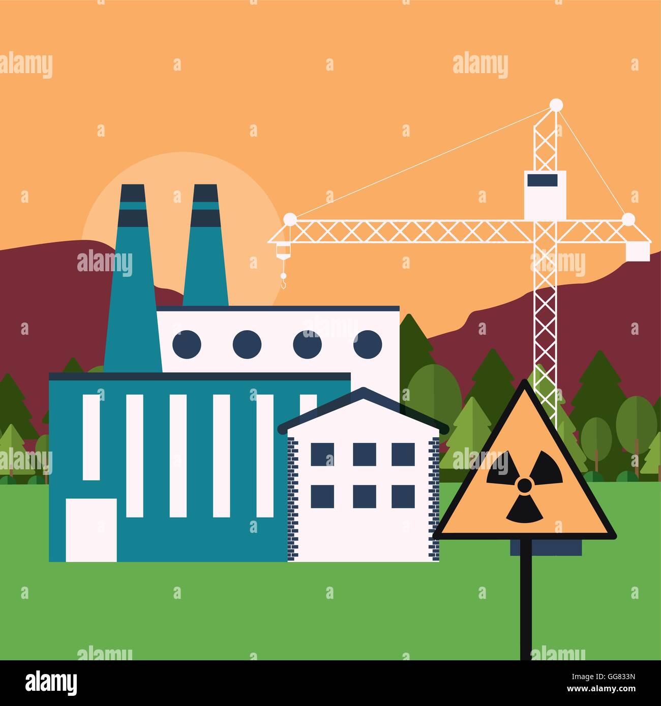 Plant crane road sign biohazard factory icon. Vector graphic Stock ...