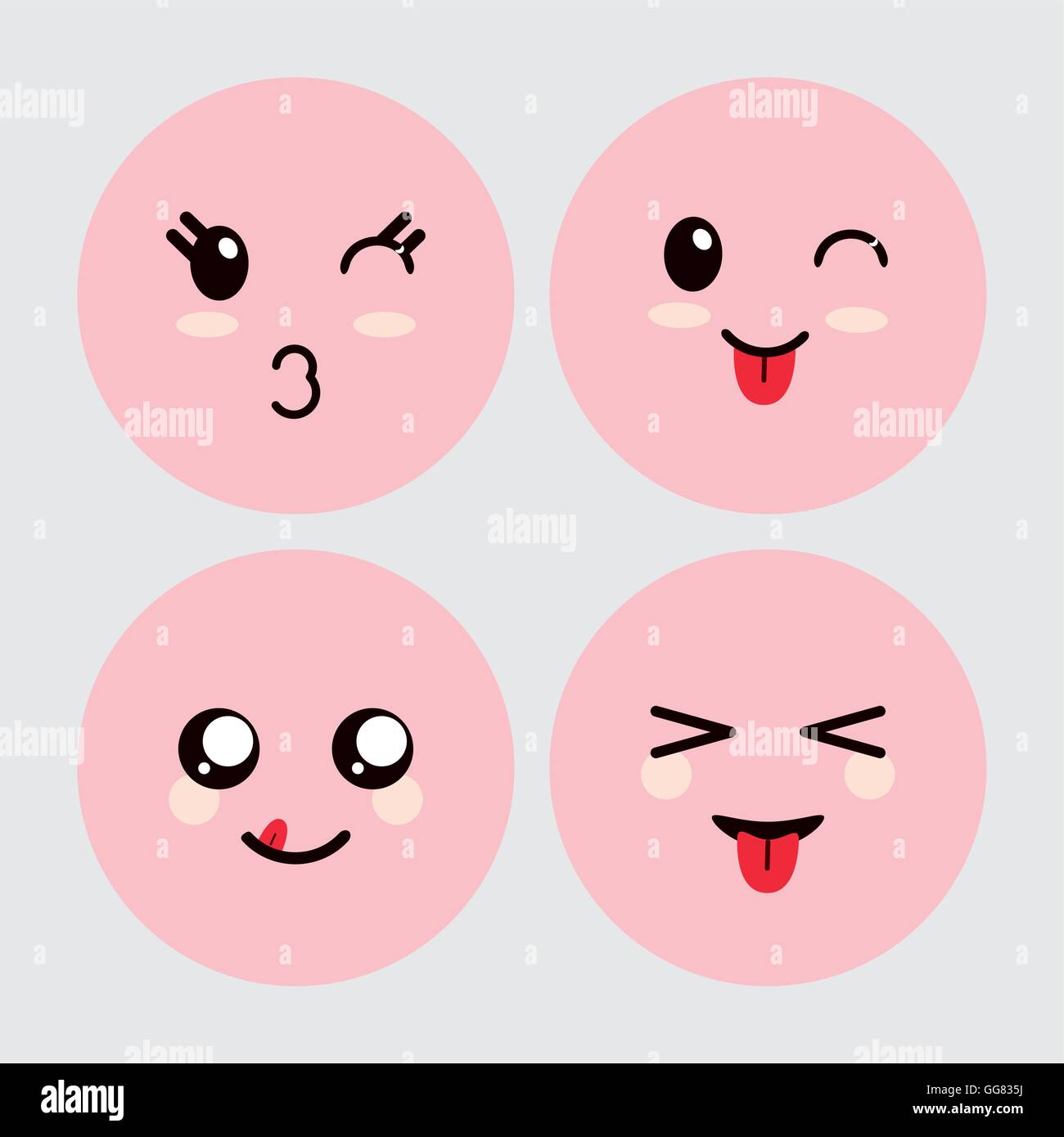 Kawaii cartoon circle face expression cute icon. Vector graphic Stock ...