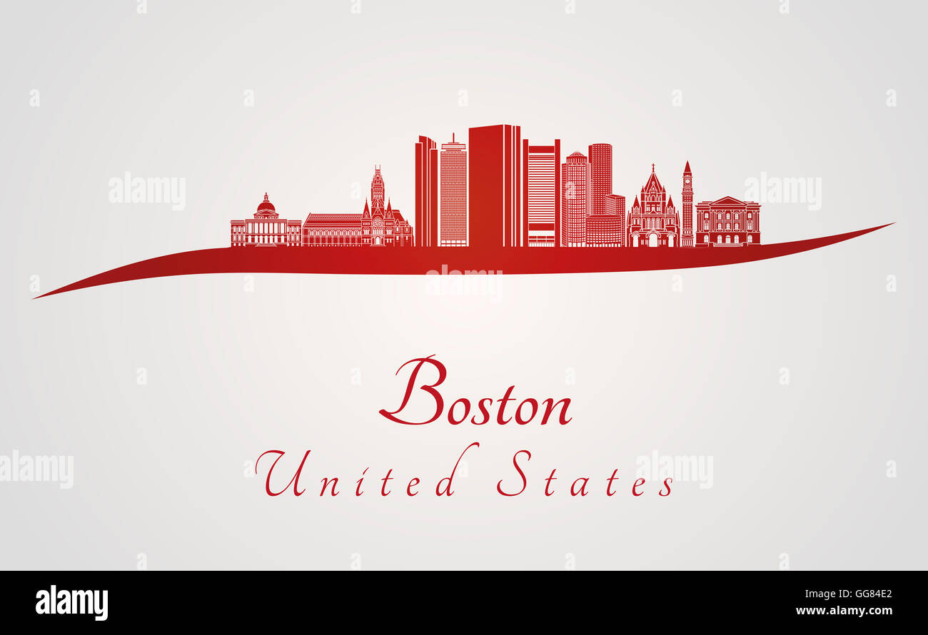 Boston skyline in red and gray background in editable vector file Stock ...