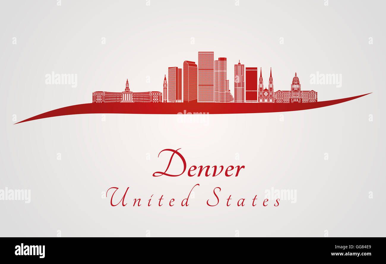 Denver skyline in red and gray background in editable vector file Stock ...