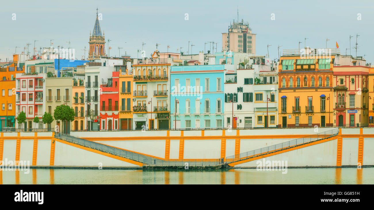 Seville panoramic cityscape with historical buildings, city skyline ...