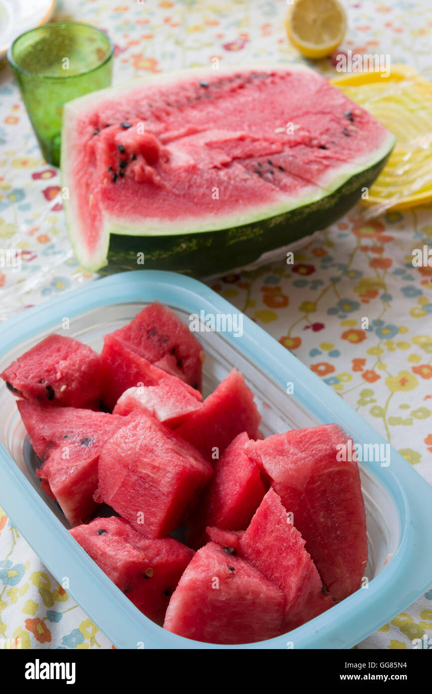 cubes of ice-cold watermelon Stock Photo - Alamy