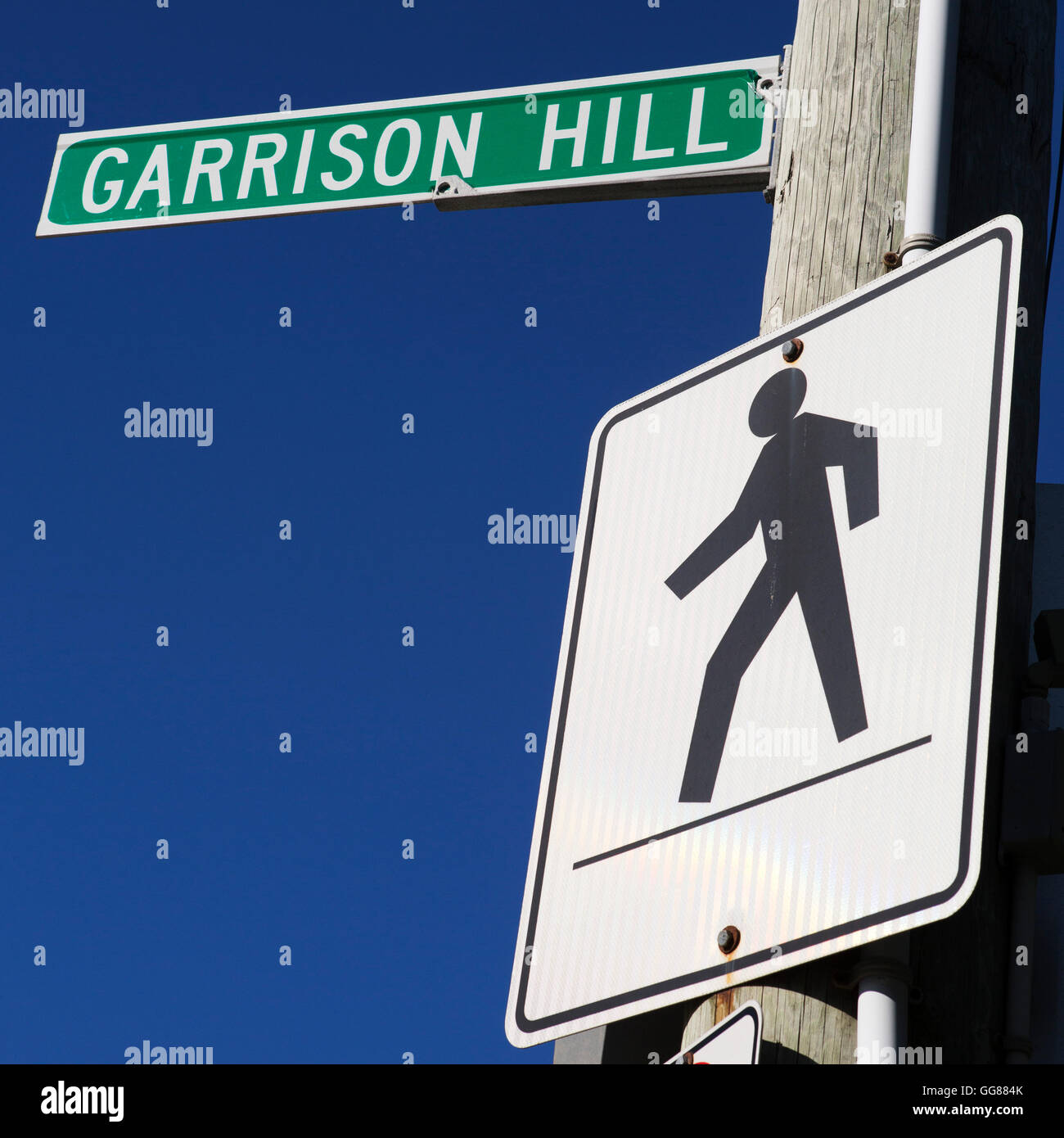 Sign for a pedestrian crossing on Garrison Hill in St John's ...