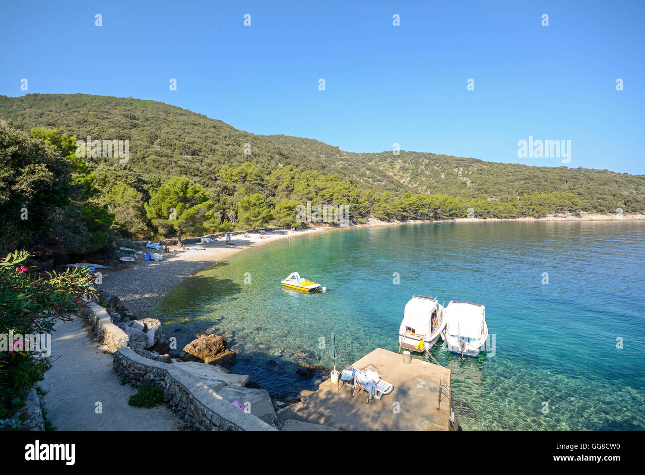 Cres Island: View to beach near Valun village, Istrian coast on the ...
