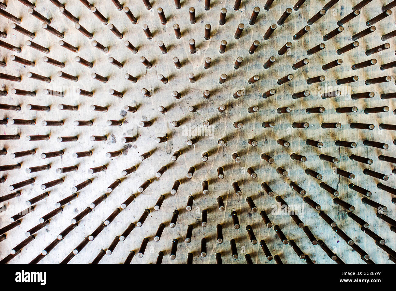 many stainless steel nails forming fakir 's bed, photo taken from above ...