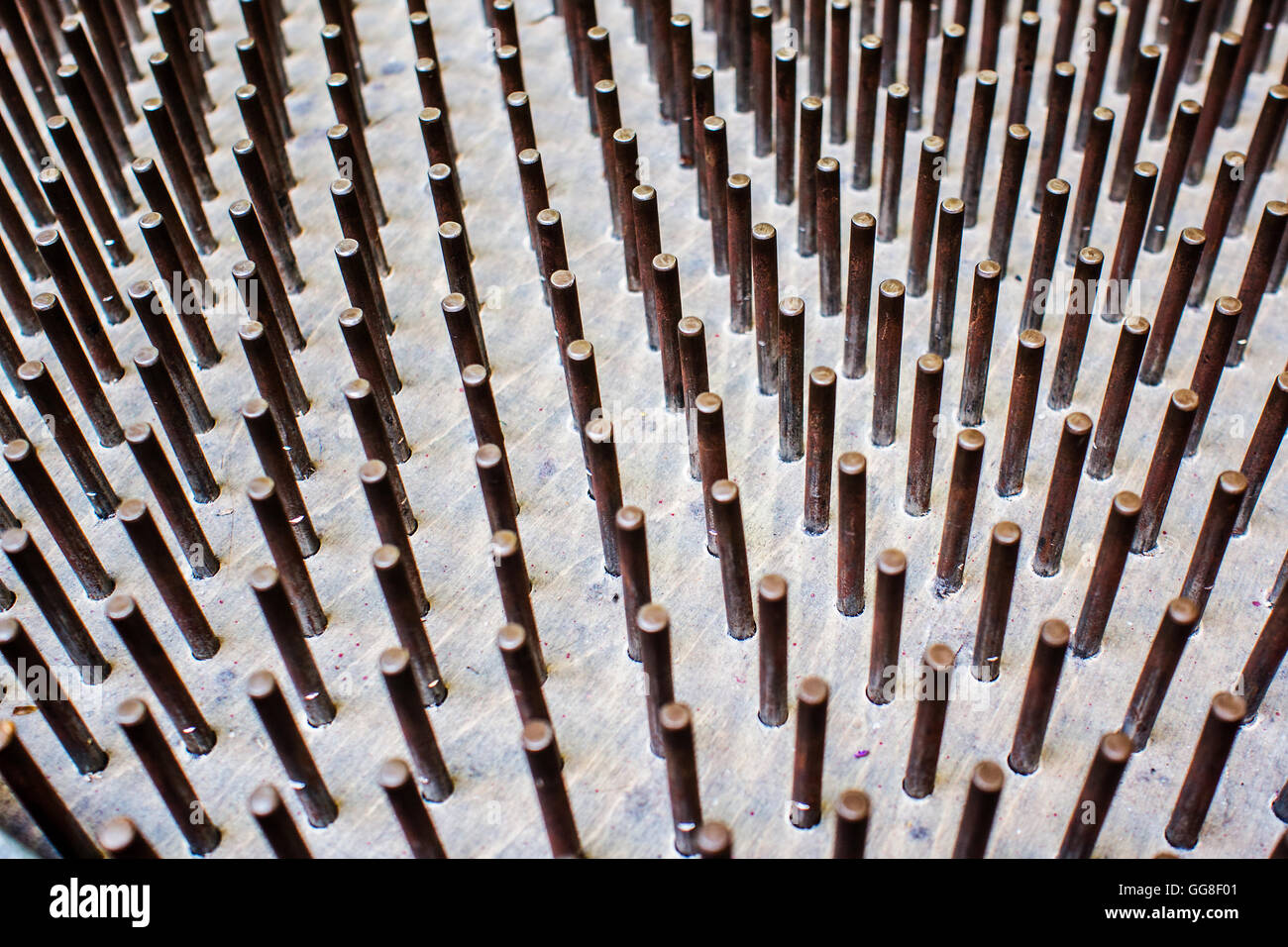 many stainless steel nails forming fakir 's bed, photo taken from above ...