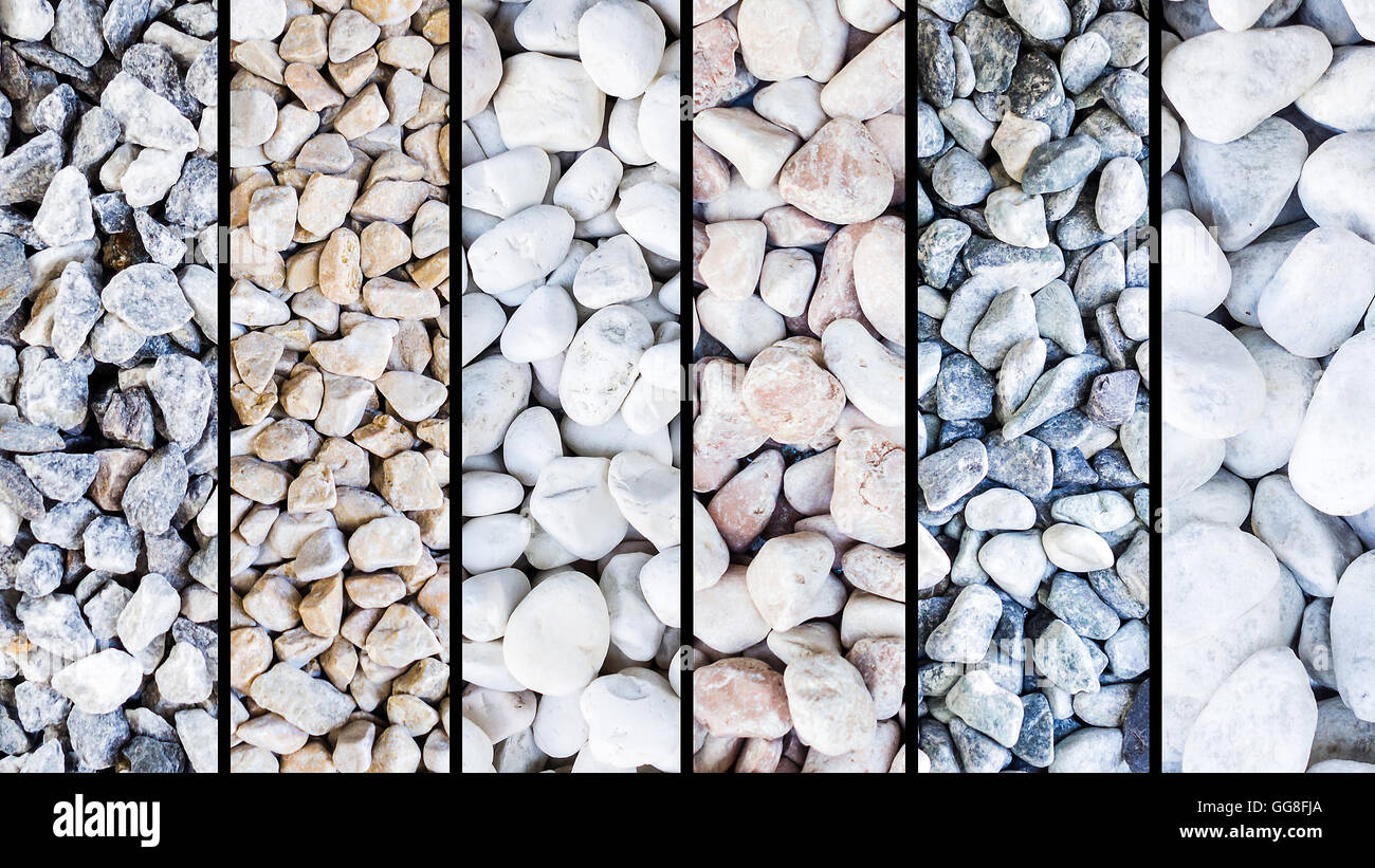 mixture of six different stone types, black vertical stripes, variation ...