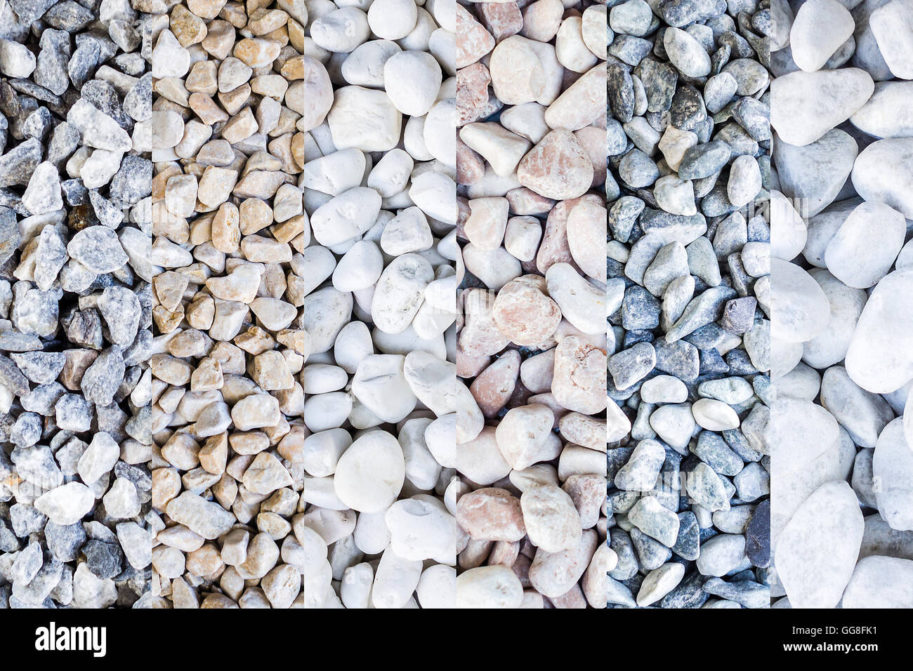 mixture of six different stone types, vertical stripes, variation of ...