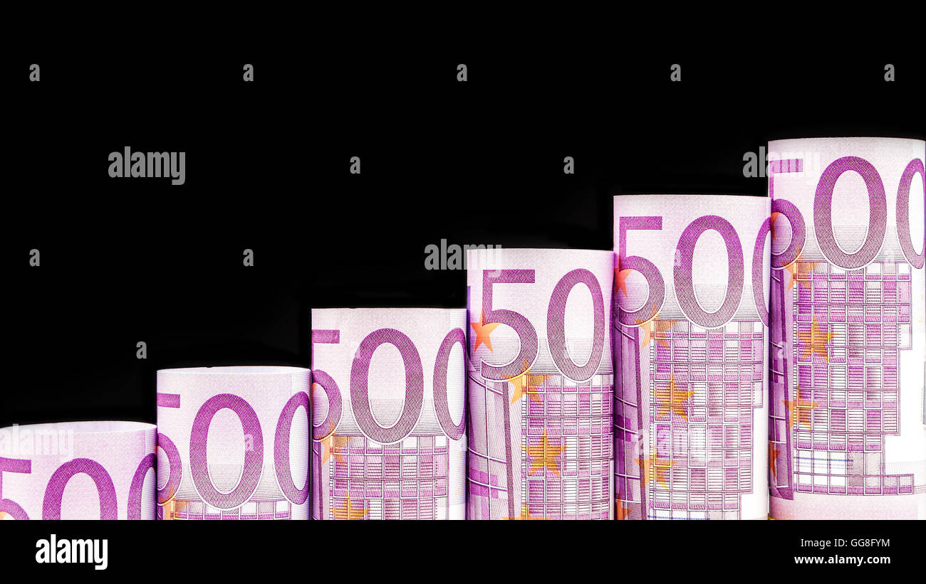 rising steps made of 500 euro banknotes on black background Stock Photo ...