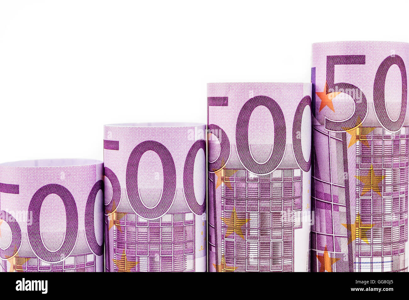 rising steps made of 500 euro banknotes on white background Stock Photo ...