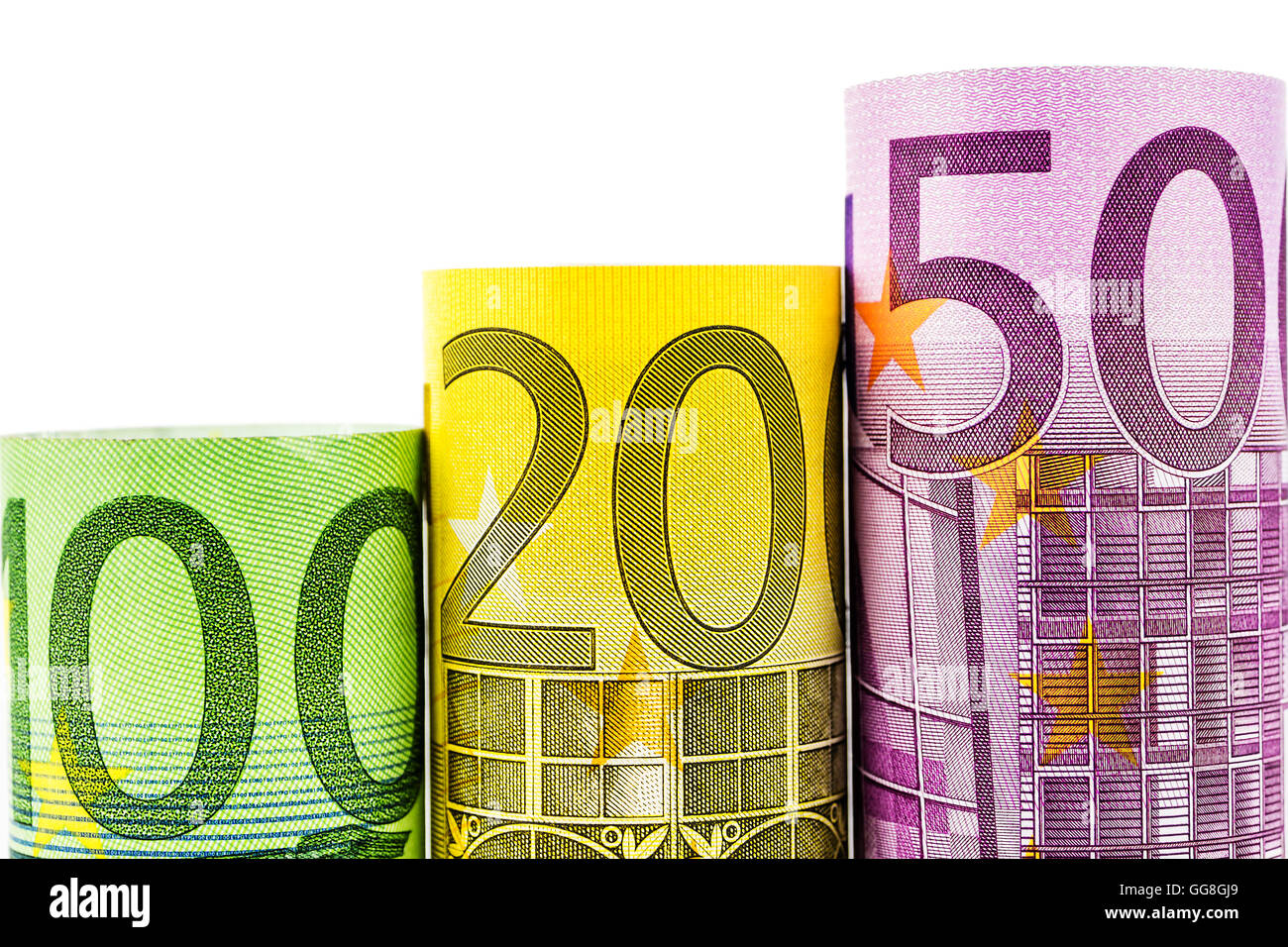 rising steps made of big euro banknotes on white background Stock Photo ...