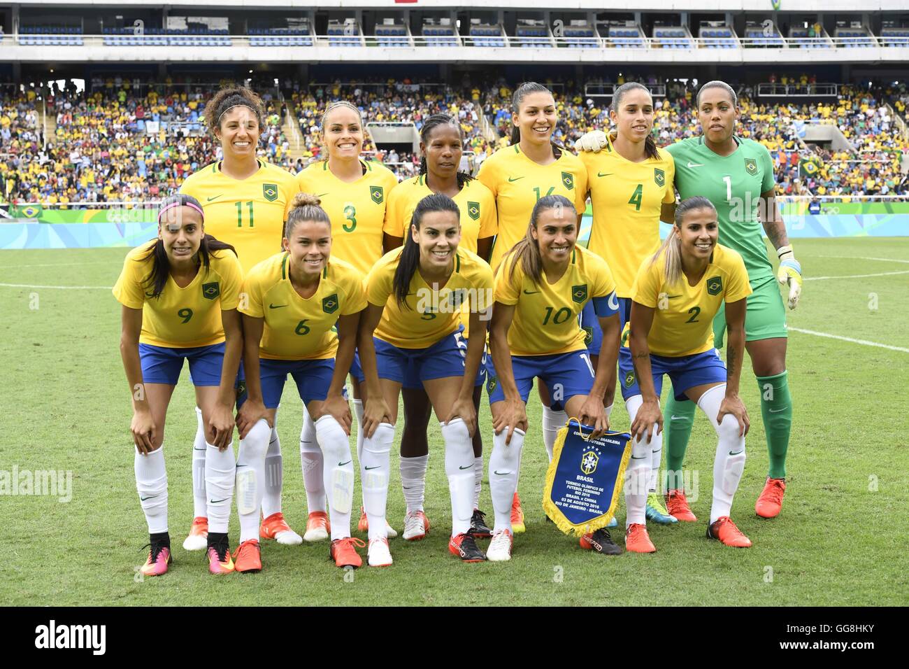 Rio De Janeiro, Brazil. 3rd Aug, 2016. Players of Brazil line up before ...