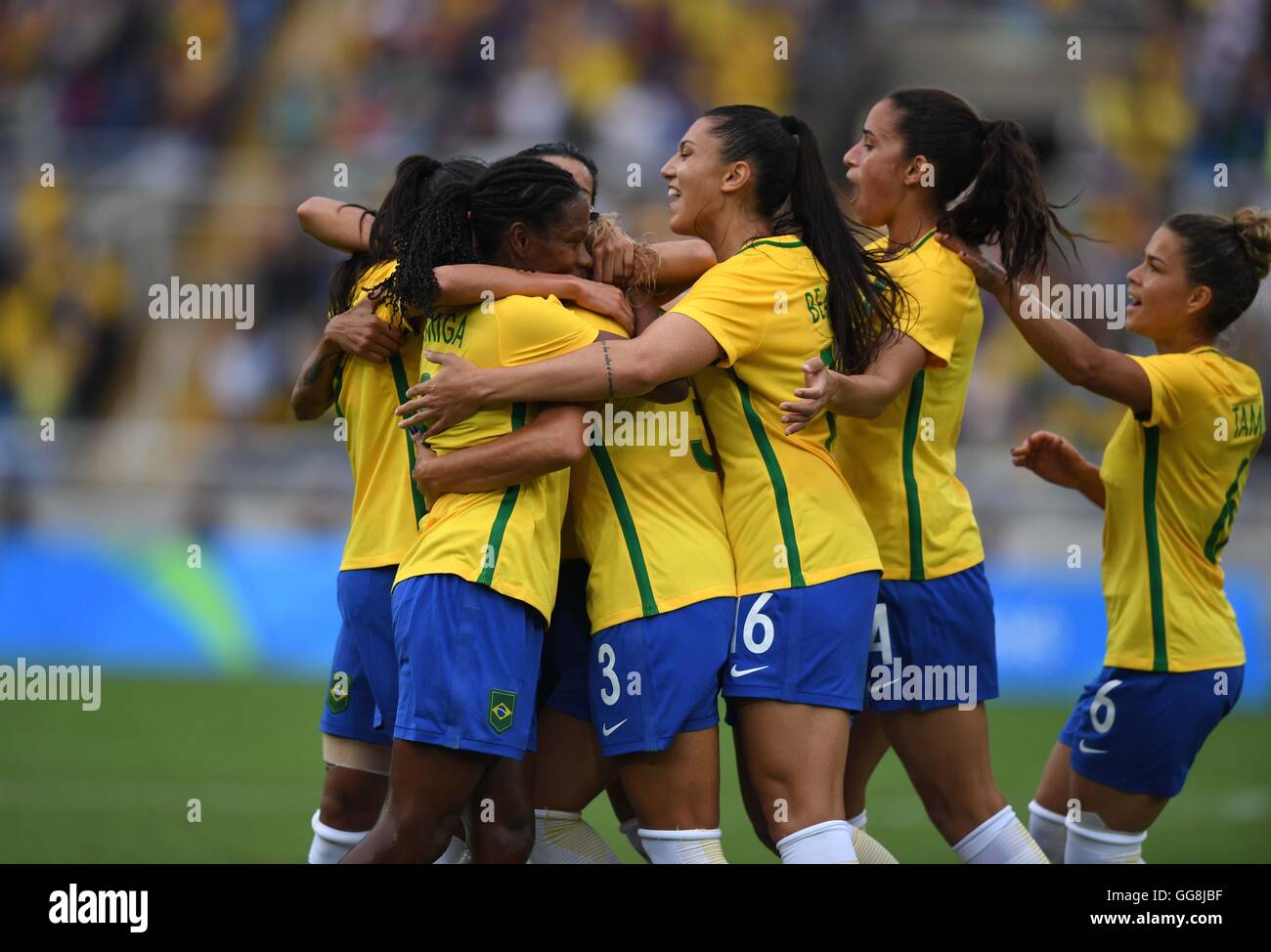 Rio De Janeiro, Brazil. 3rd Aug, 2016. Players of Brazil celebrate ...