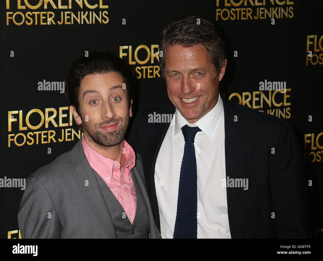 New York, USA. 9th Aug, 2016. Actors HUGH GRANT and SIMON HELBERG ...