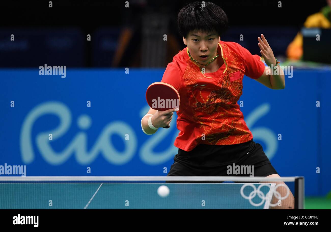 Rio de Janeiro, Brazil. 10th August, 2016. Li Xiaoxia of China returns ...