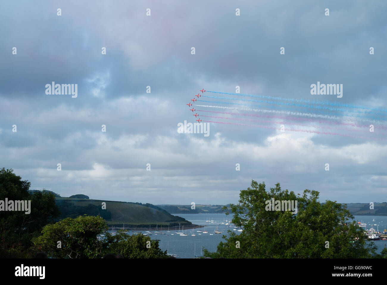 Falmouth, Cornwall, UK. 10th August, 2016. The Red Arrows display team ...