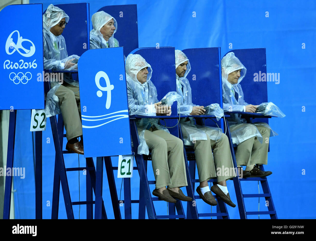 Rio de Janeiro, Brazil. 10th Aug, 2016. Members of the jury wear ...