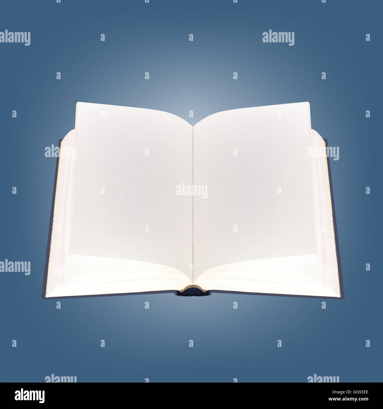 Book - the open school textbook with empty sheets on a blue background ...