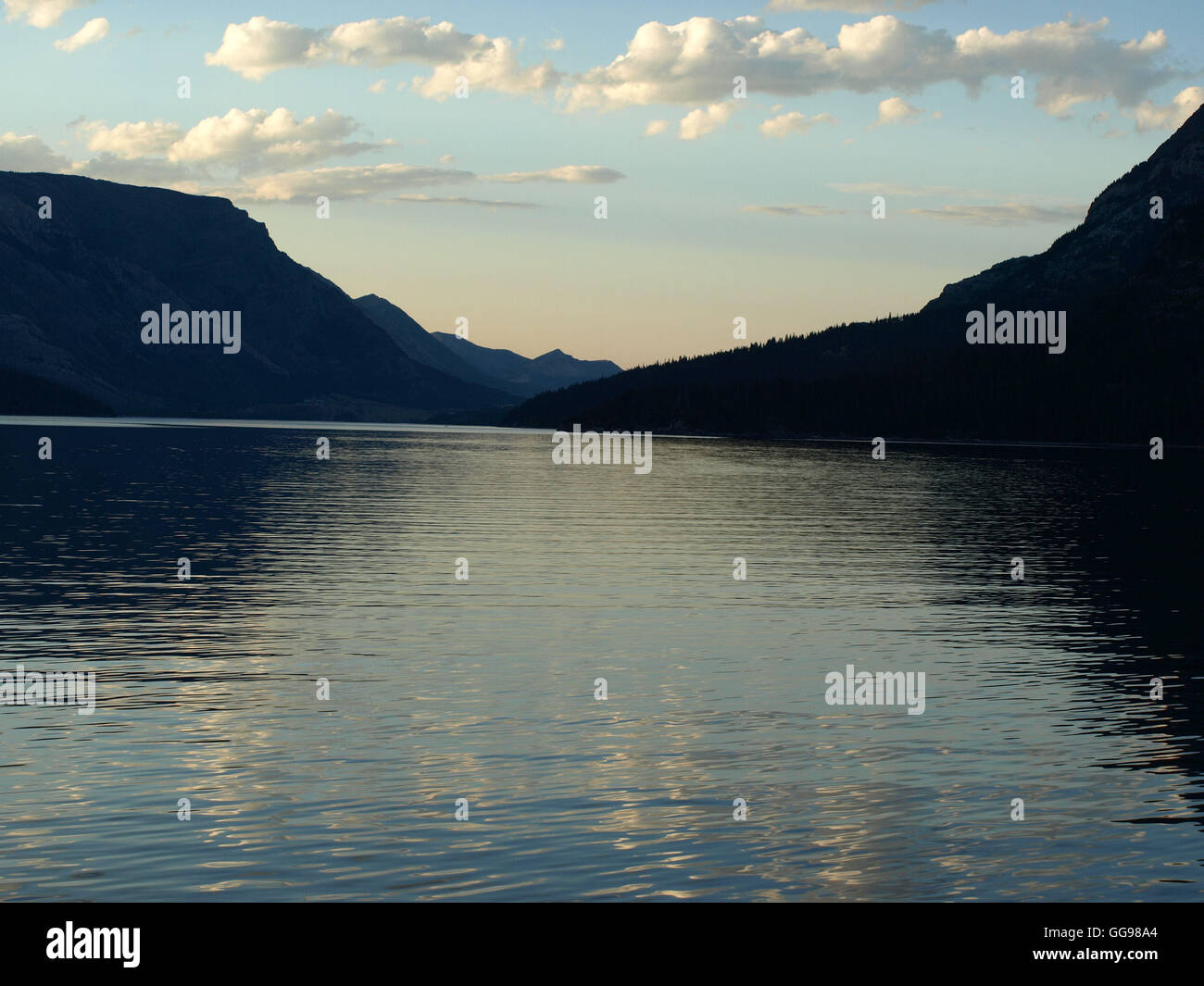 Looking south across Upper Waterton Lake toward Goat Haunt Stock Photo ...