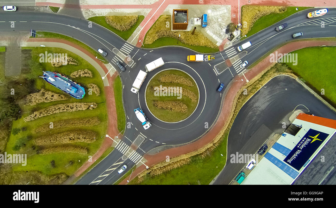 Aerial view, roundabout Hafenstraße, close to Böhler Welding, art ship ...