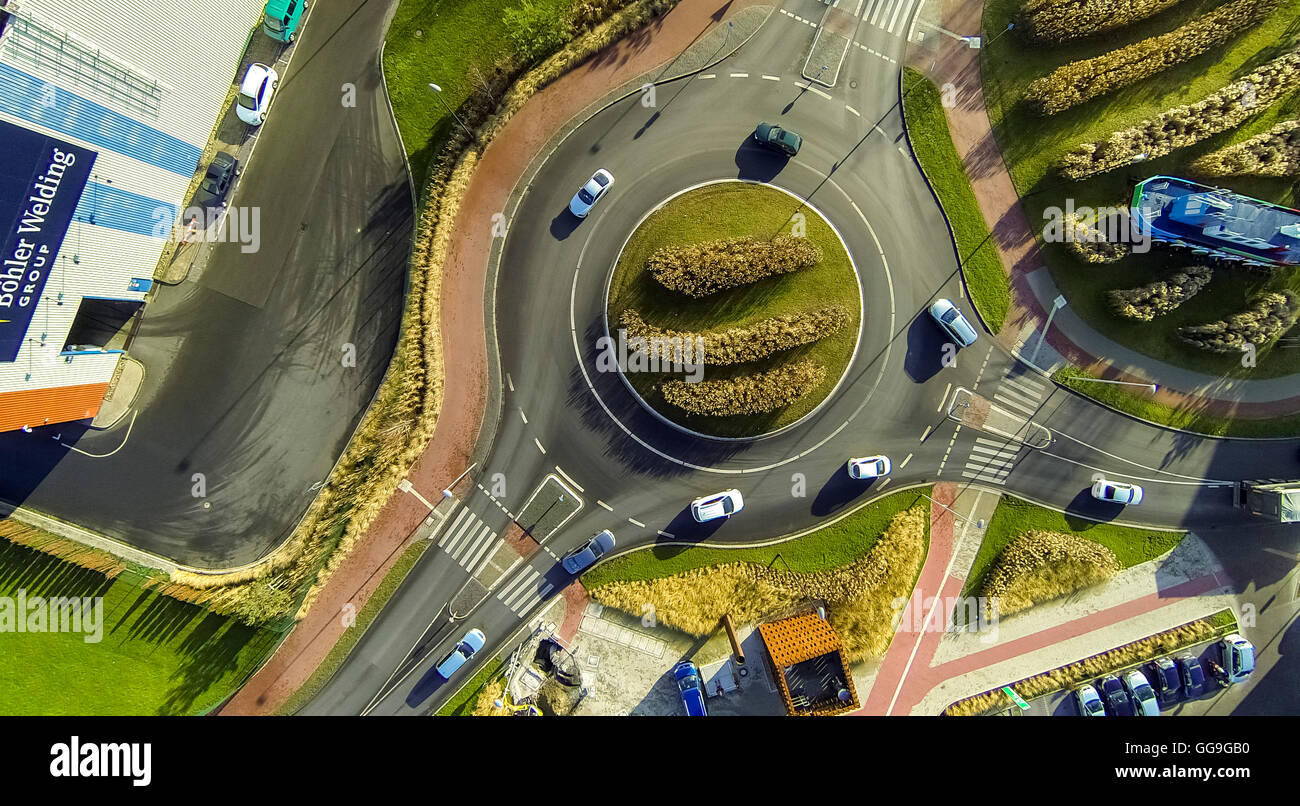 Aerial view, roundabout Hafenstraße, close to Böhler Welding, art ship ...
