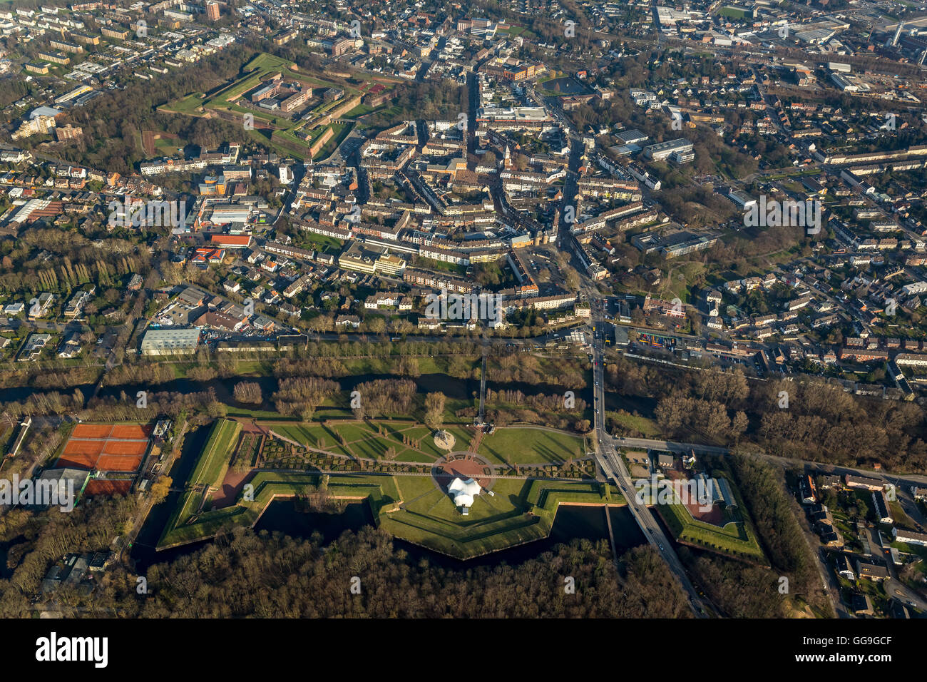 Aerial view, Citadel Jülich Jülich fortress, Jülich, Jülich-Zülpicher ...
