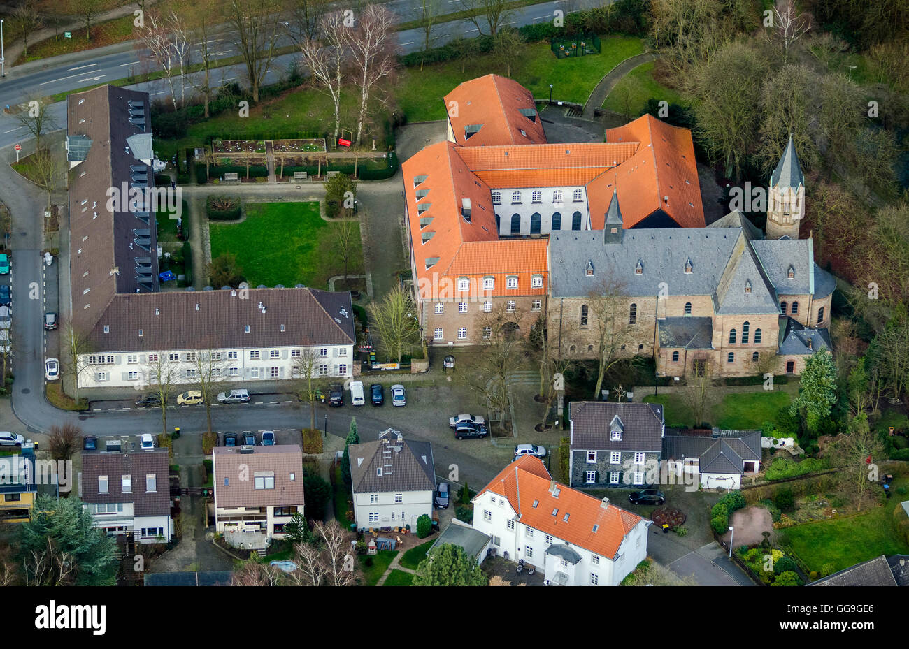 Aerial 800 year Kloster Saarn including monastery, Saarn, Mülheim an ...