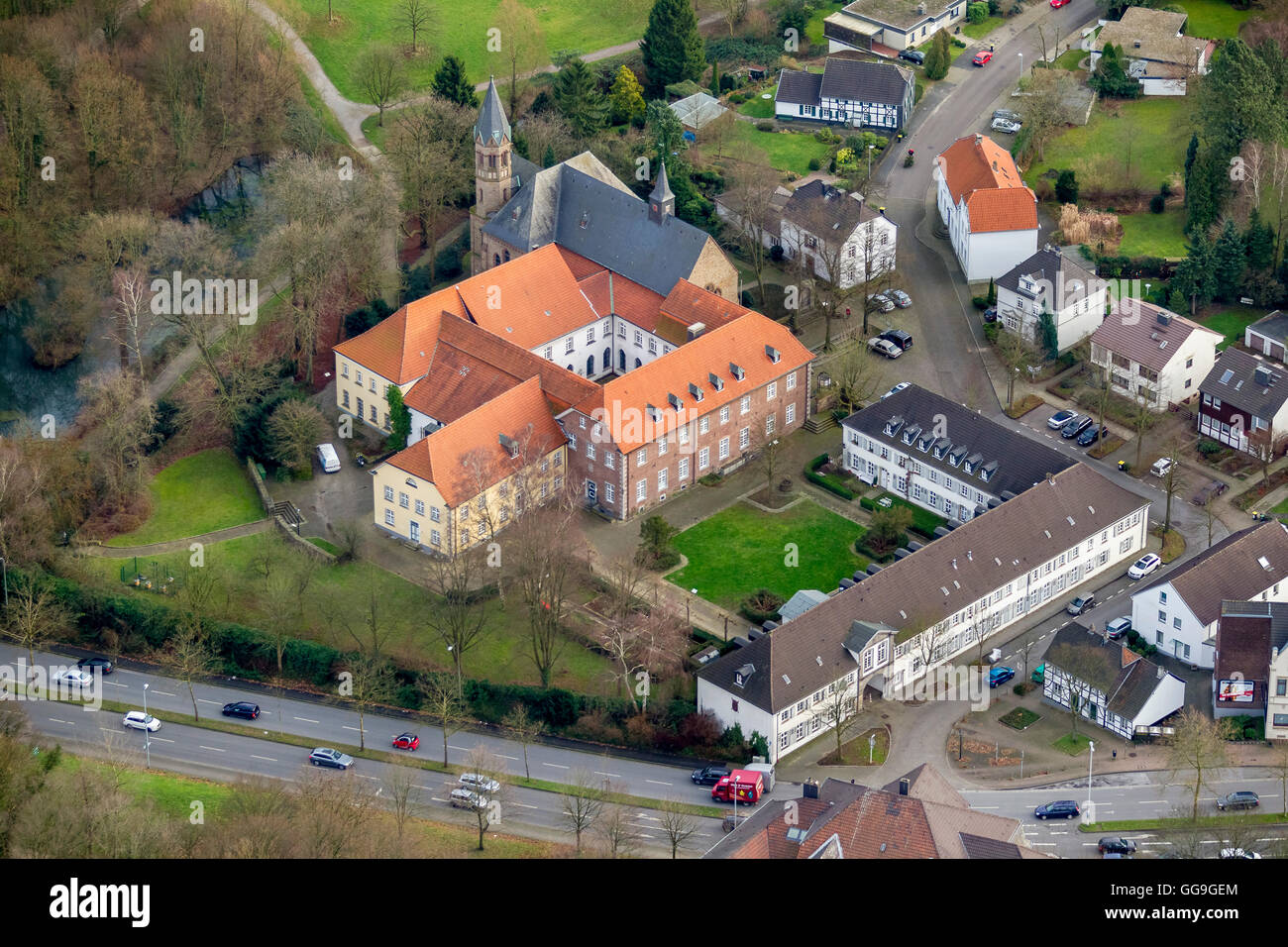 Aerial 800 year Kloster Saarn including monastery, Saarn, Mülheim an ...