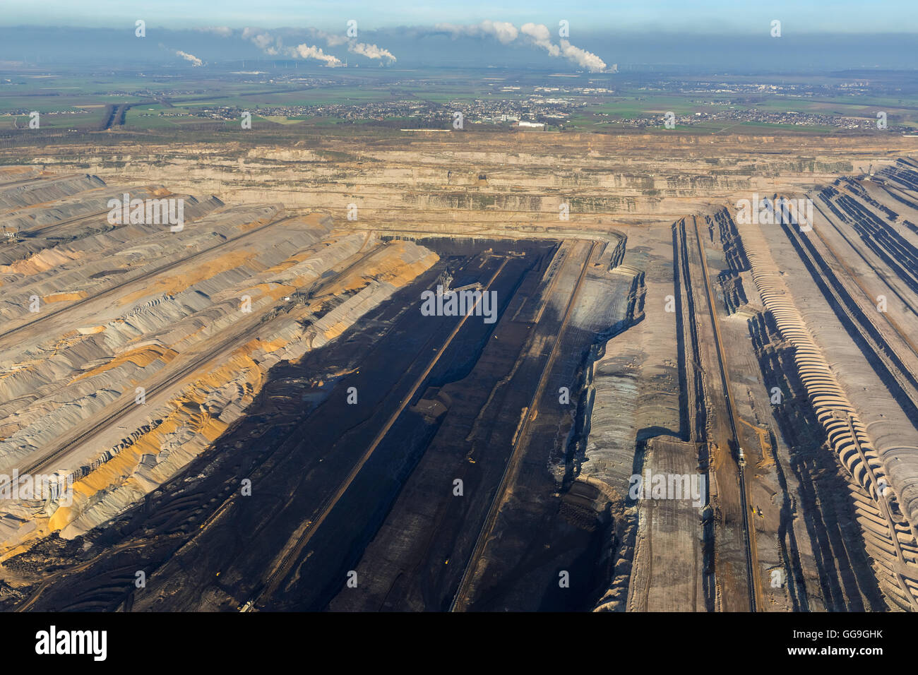Aerial view, Hambach open pit lignite mining Hambach, lignite ...