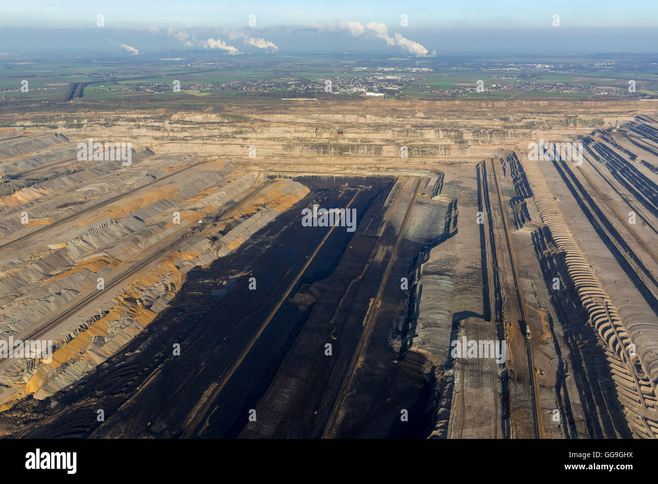 Aerial view, Hambach open pit lignite mining Hambach, lignite ...
