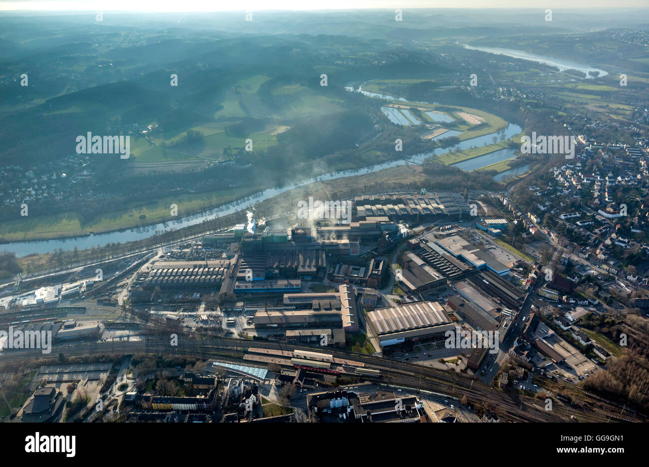 Aerial view, Deutsches Edelstahlwerk Witten , German steel factory ...