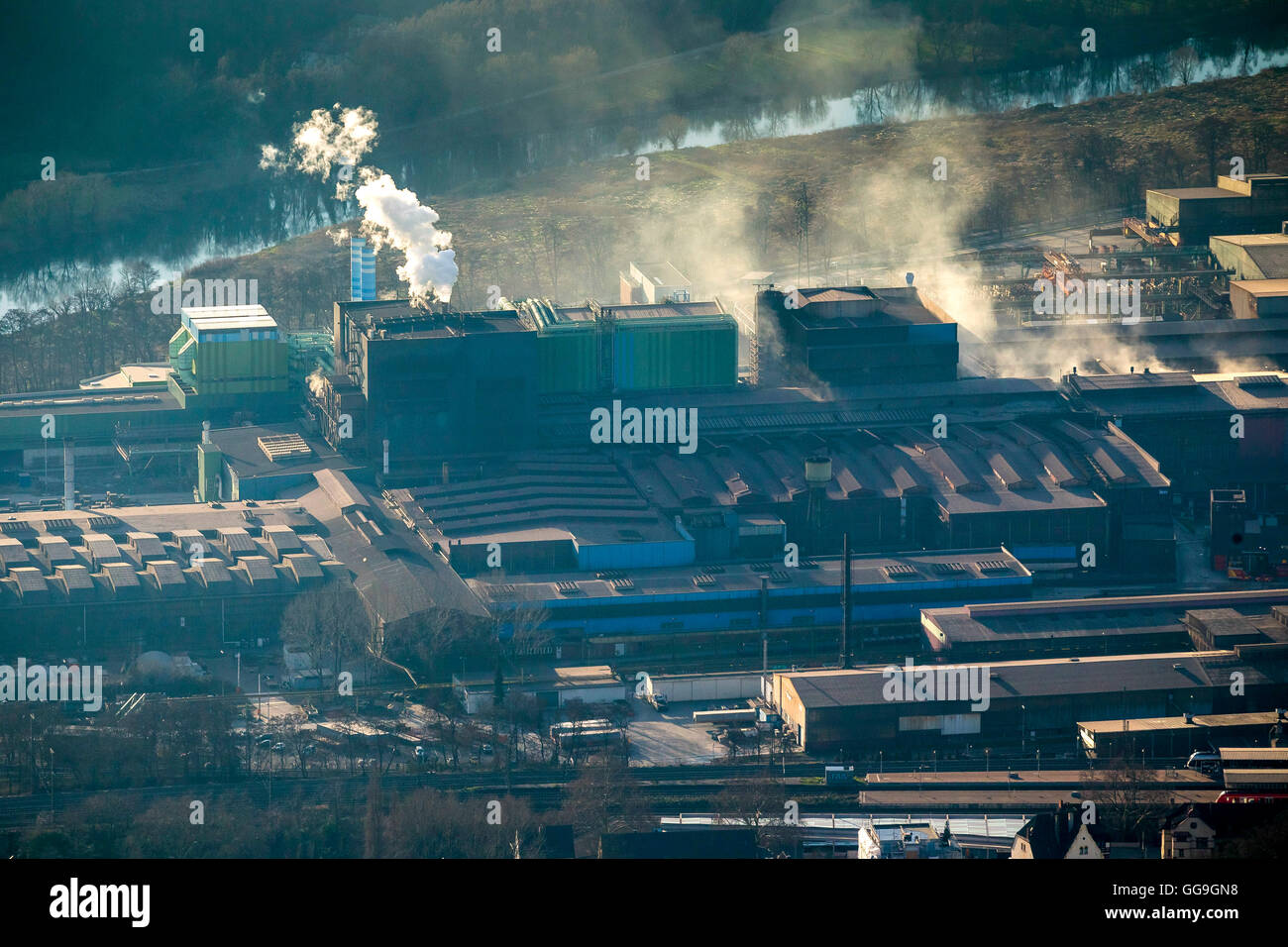 Aerial view, Deutsches Edelstahlwerk Witten , German steel factory ...
