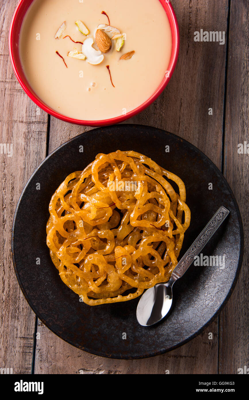 jalebi or imarati with rabdi made from condensing milk, famous dessert ...