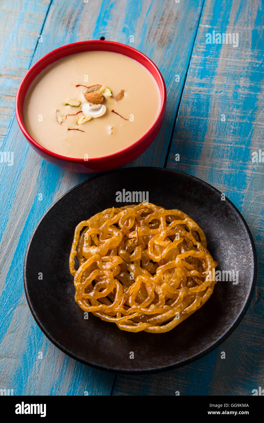 jalebi or imarati with rabdi made from condensing milk, famous dessert ...
