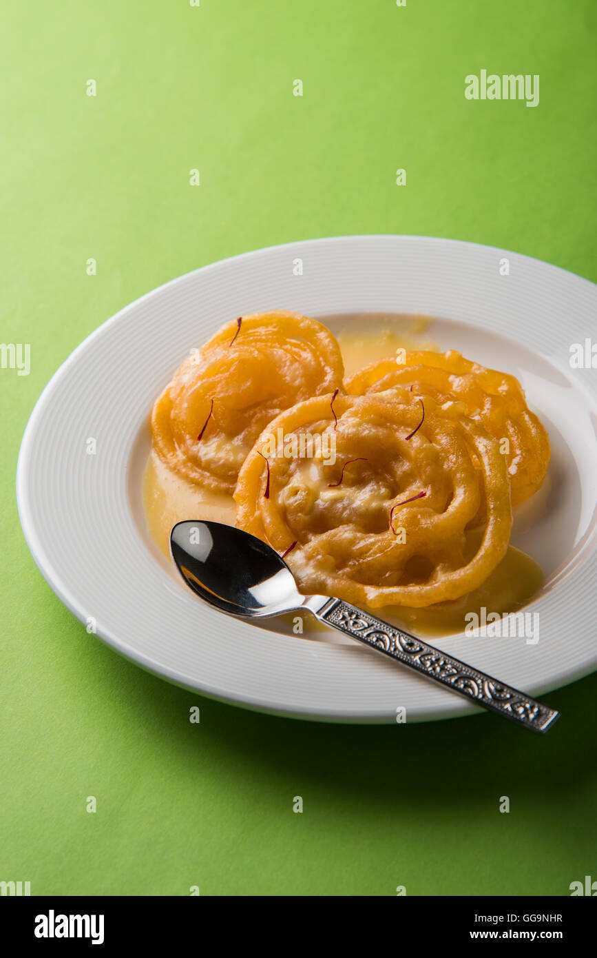jilbi or jalebi or imarati with rabdi made from condensing milk, famous ...