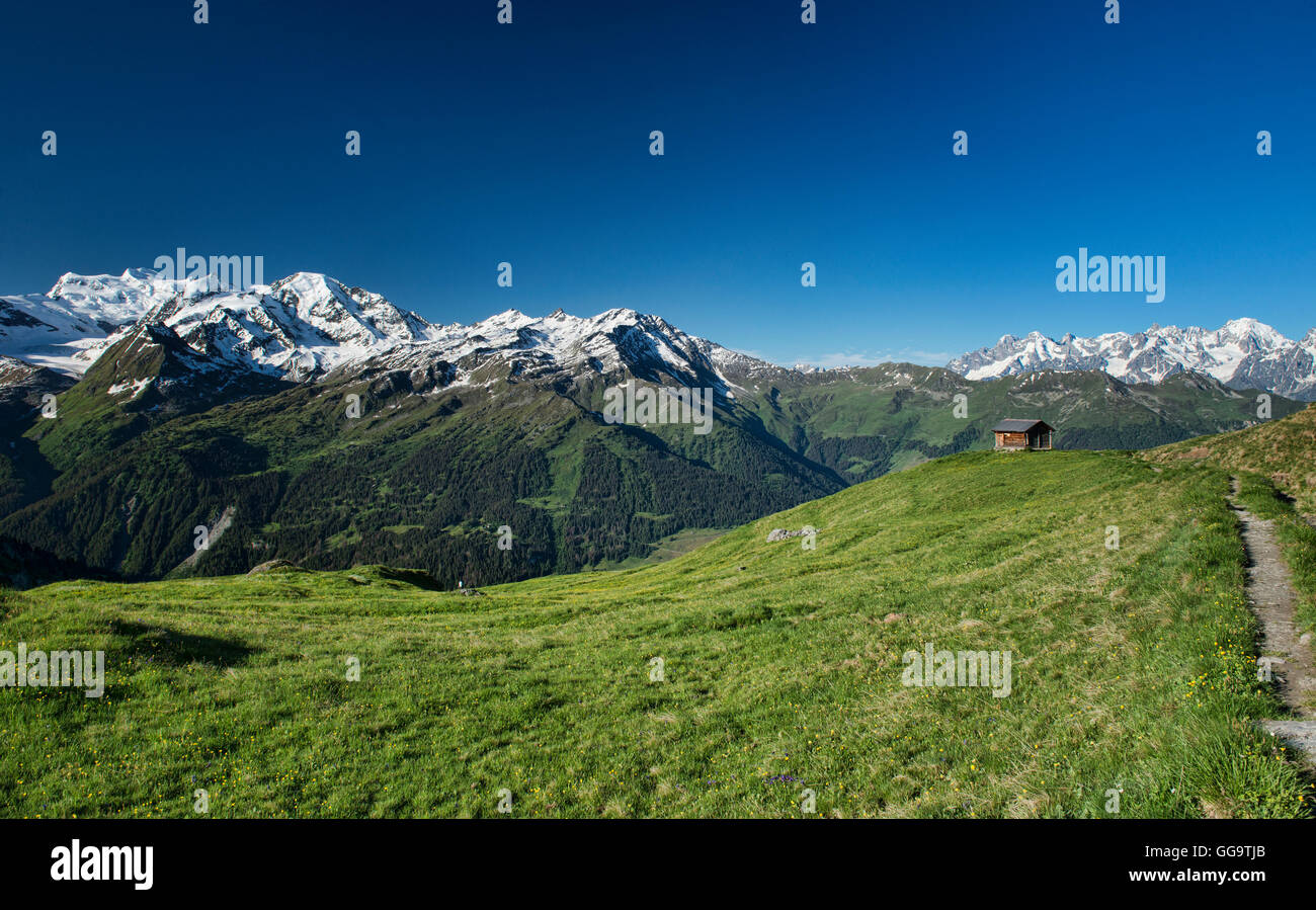 View of the Grand Combin and Mont Blanc massifs from Cabane Mont Fort ...