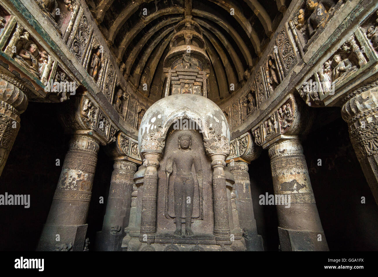 Statue of Buddha in Ellora caves near Aurangabad, Maharashtra state in ...