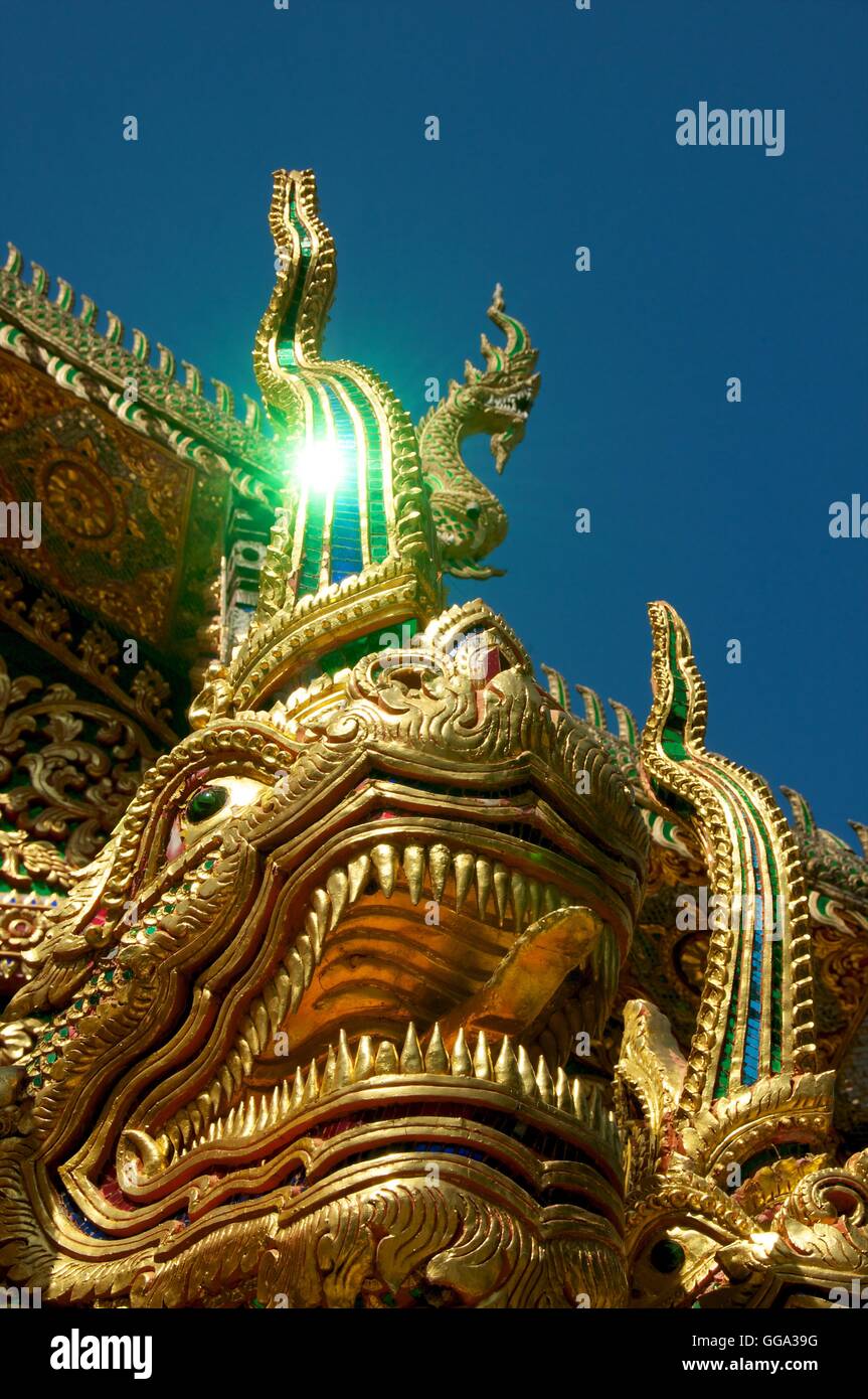 Nagas (mythical creatures) guarding the entrance to Wat Mahathat, Lamphun, Thailand Stock Photo ...
