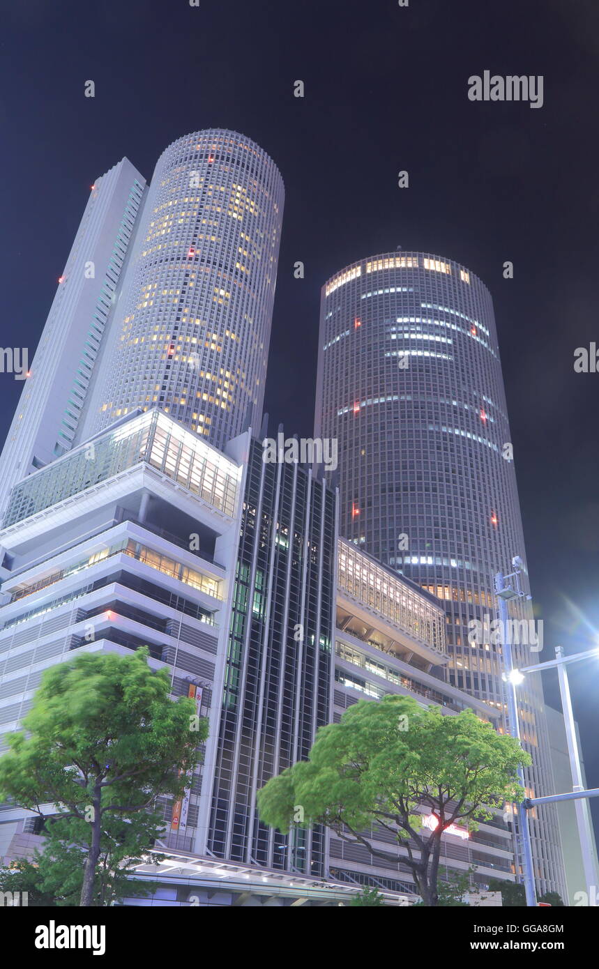 Nagoya Train Station and Central Towers by night in Nagoya Japan Stock ...