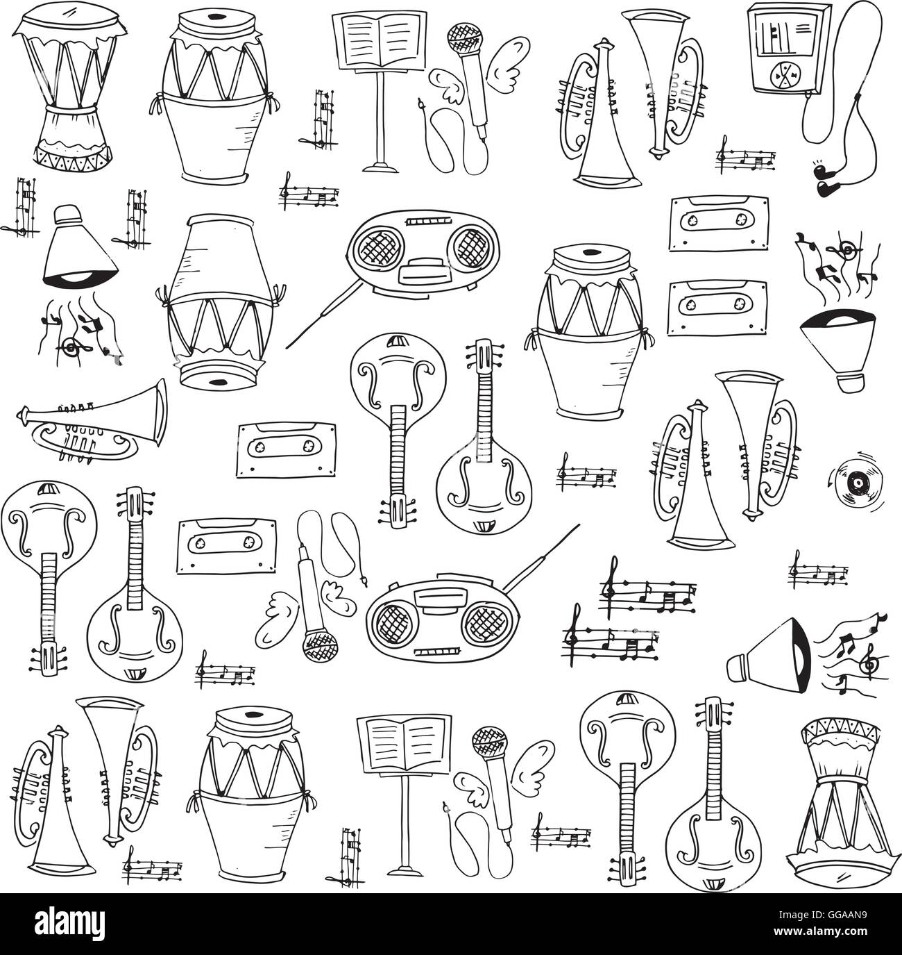 Music tool doodles set hand draw Stock Vector Image & Art - Alamy