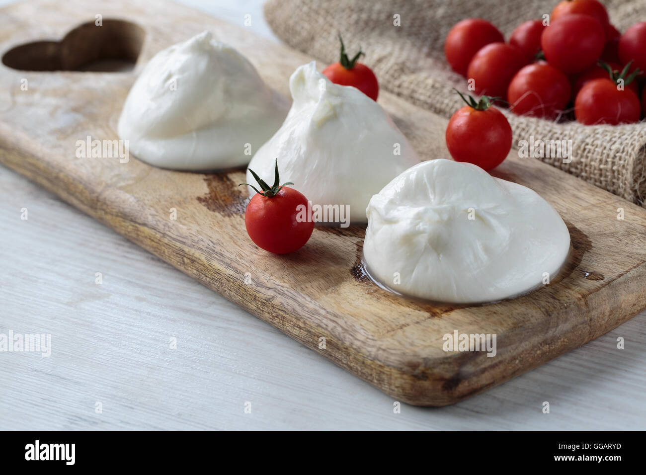 Fresh delicious burrata cheese typical from Apulia region, Italy Stock ...