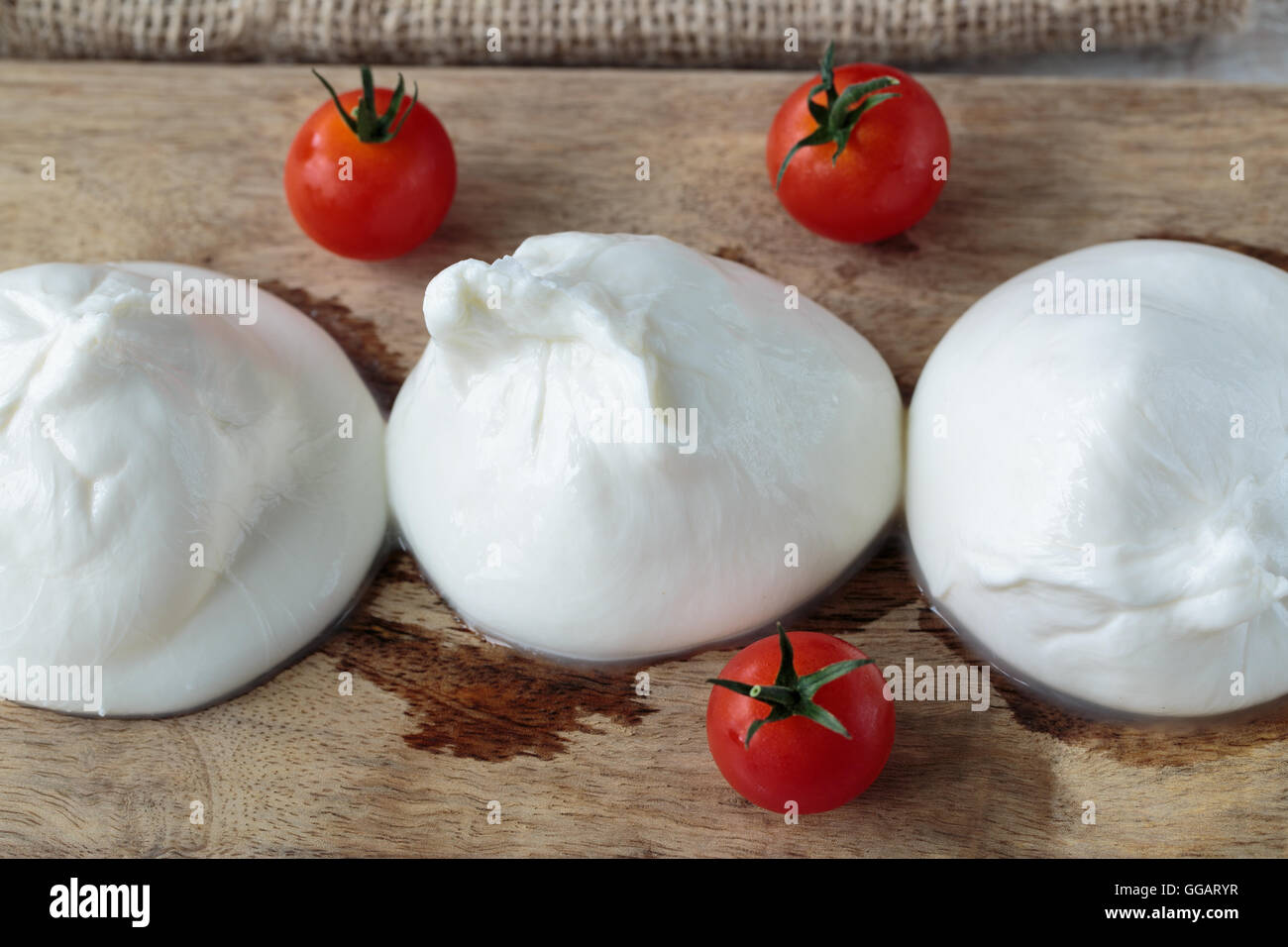 Fresh delicious burrata cheese typical from Apulia region, Italy Stock ...