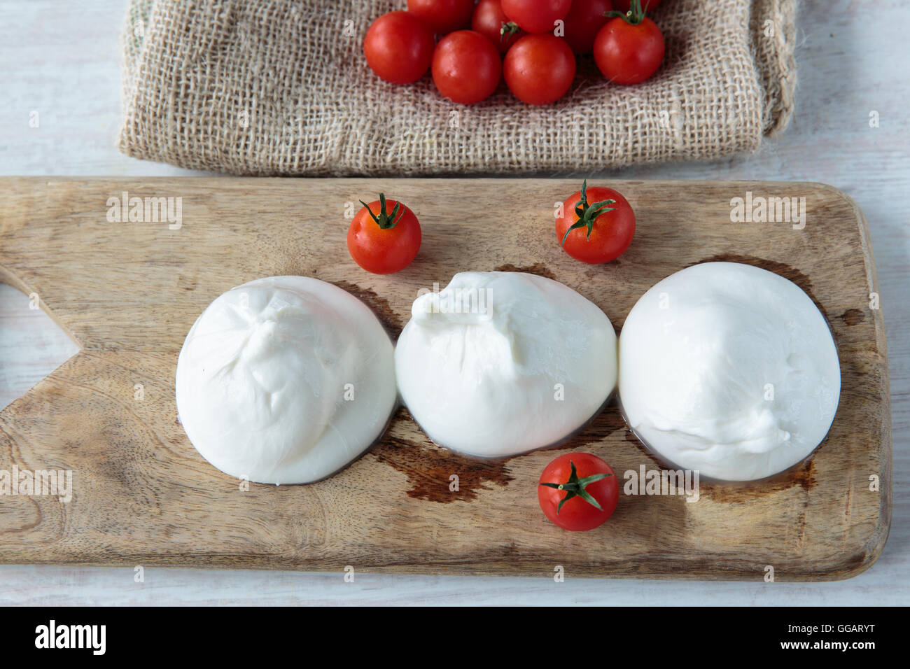 Fresh delicious burrata cheese typical from Apulia region, Italy Stock ...
