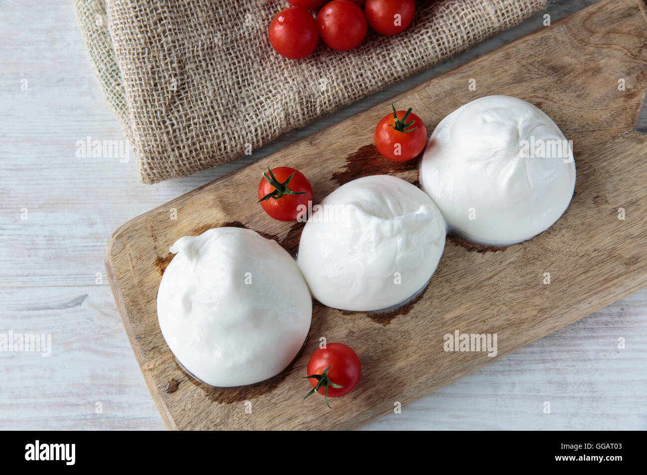 Fresh delicious burrata cheese typical from Apulia region, Italy Stock ...