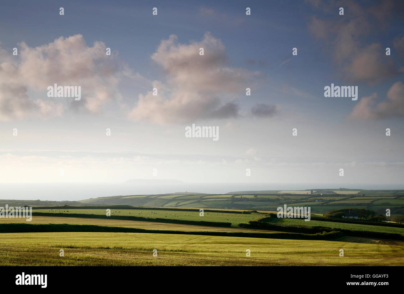 Distant view of Lundy island seen from the Devon mainland, England, UK ...