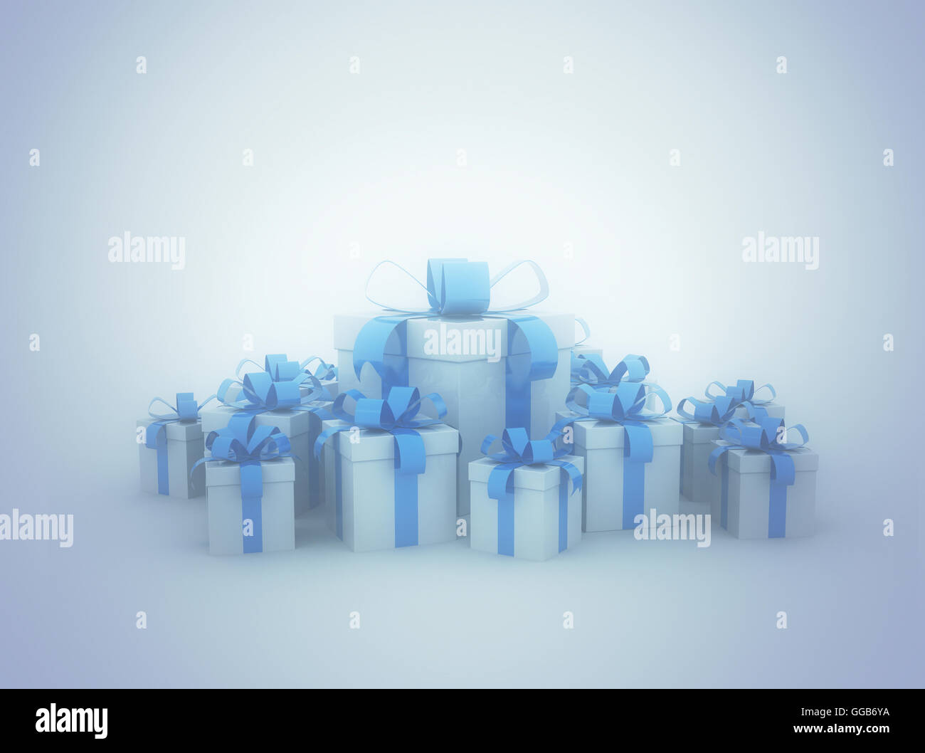 Set of blue ribbon gift boxes background Stock Photo - Alamy