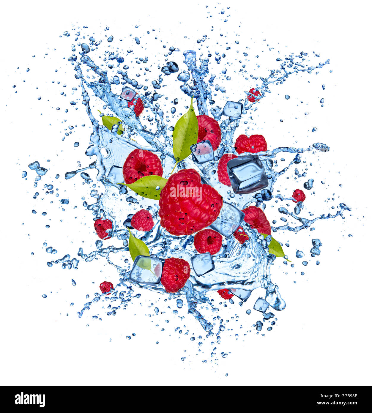 Raspberries in water splash isolated on white background Stock Photo ...