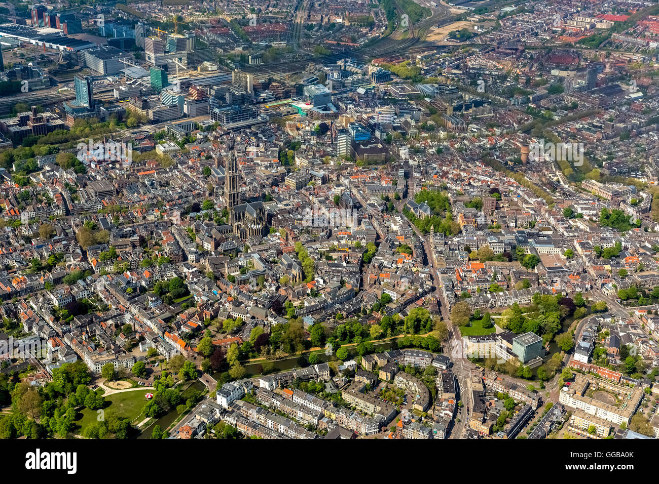 Aerial view, downtown Utrecht, overview with the Dom Tower in Utrecht ...